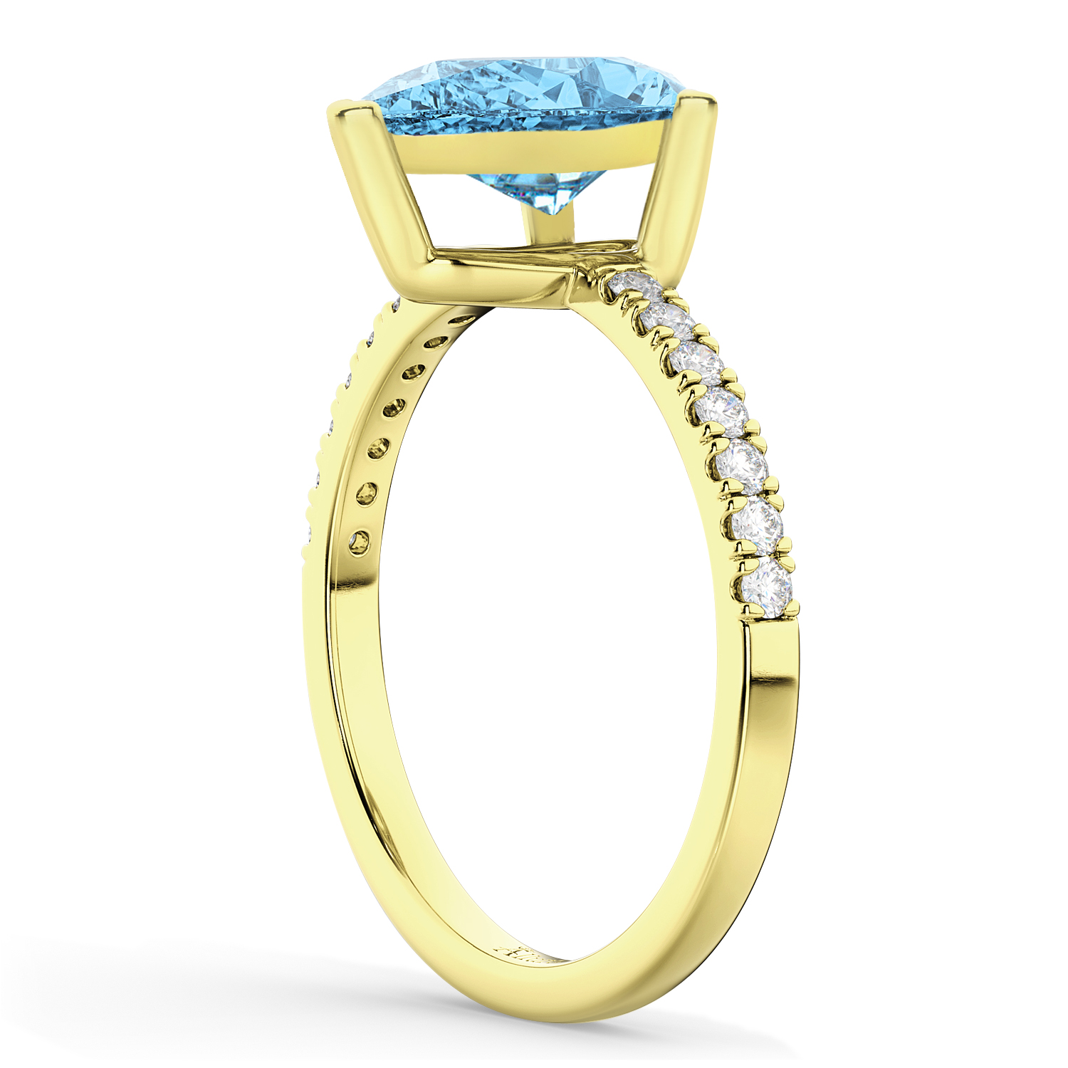 Pear Cut No Halo Blue Topaz & Diamond Engagement Ring 14K Yellow Gold 1.61ct