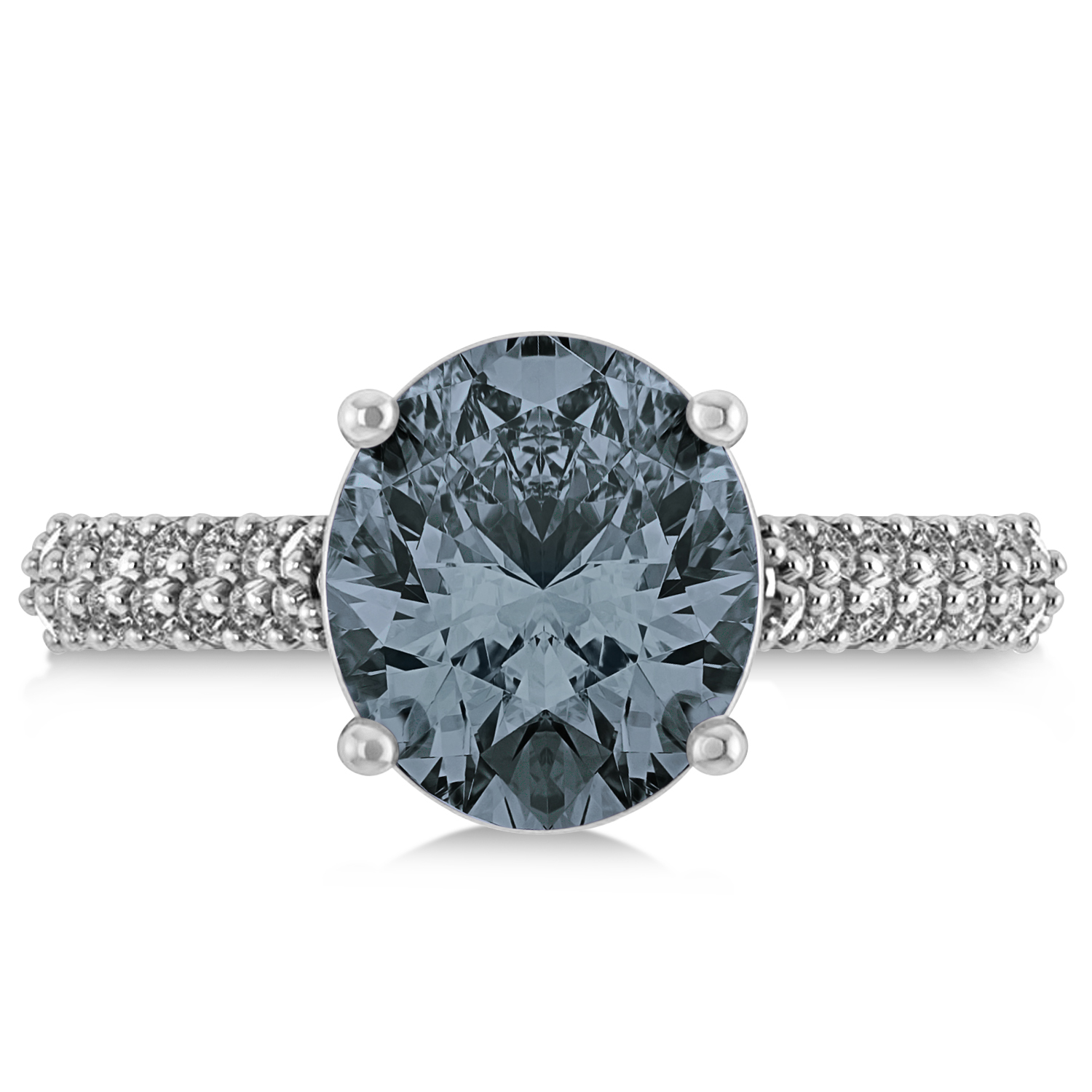 Oval Gray Spinel & Diamond Engagement Ring 14k White Gold 4.42ct - AZ9576