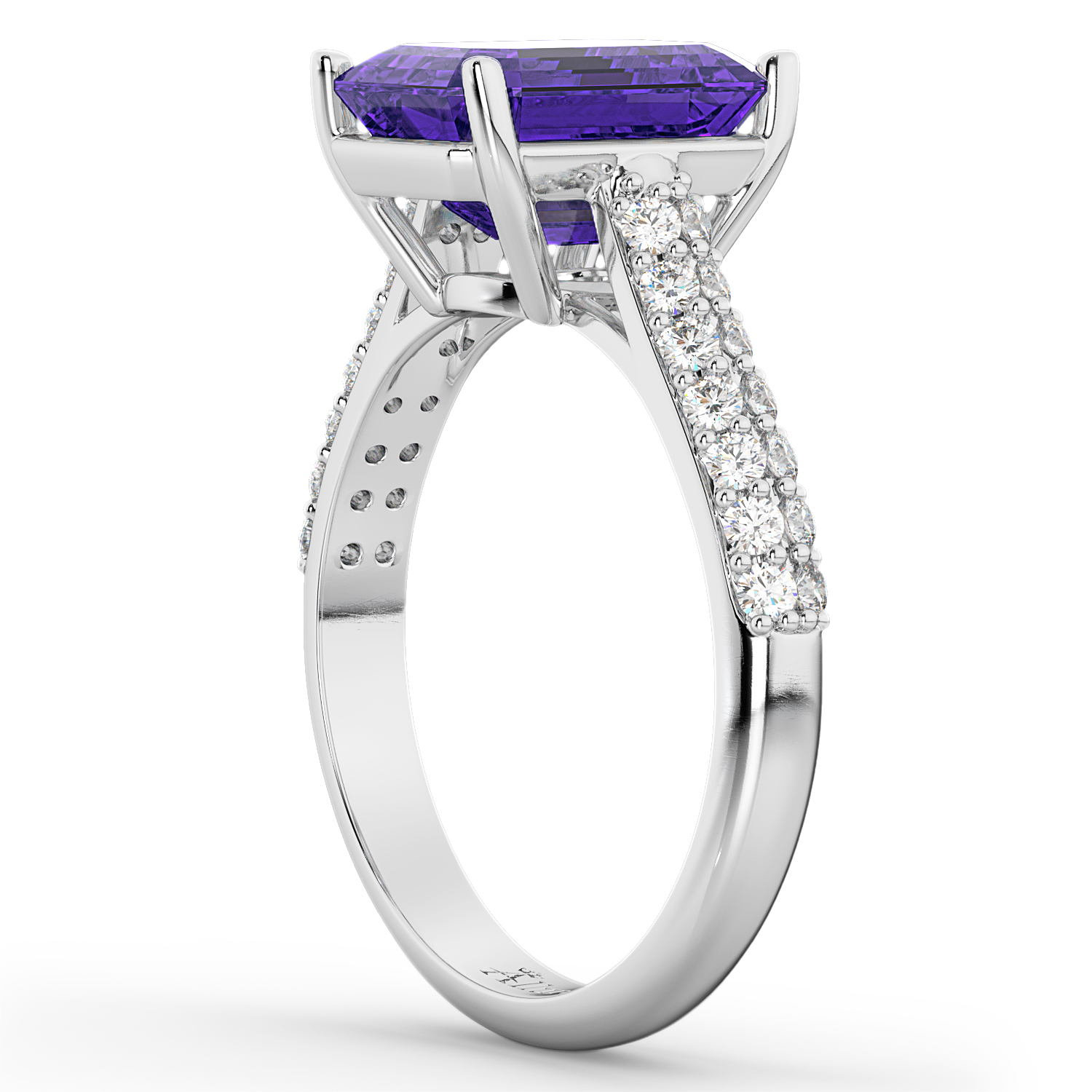 Emerald Cut Tanzanite And Diamond Ring 14k White Gold 5 54ct Ad2653