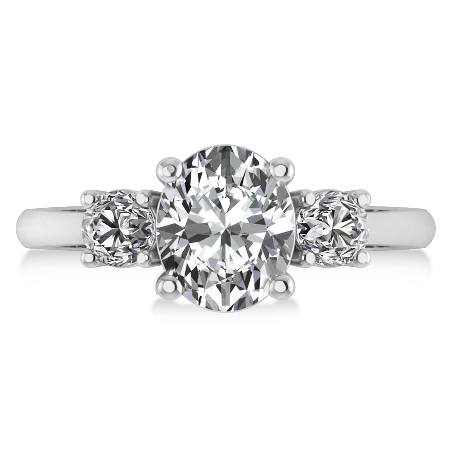 Oval And Round 3 Stone Diamond Engagement Ring 14k White Gold 3ct Az2237