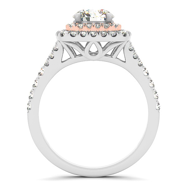 Square Double Halo Diamond Engagement Ring 14k Two-tone Gold 0.62ct - NG146