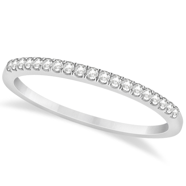 French Pave Set Diamond Accented Wedding Band 14k White Gold 0.13ct - NG100