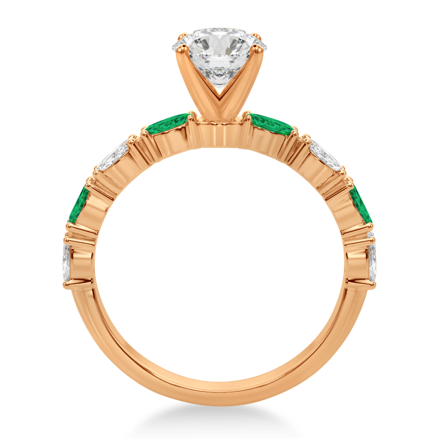 Alternating Diamond & Emerald Marquise Engagement Ring 14k Rose Gold 0.63ct - AZ19732