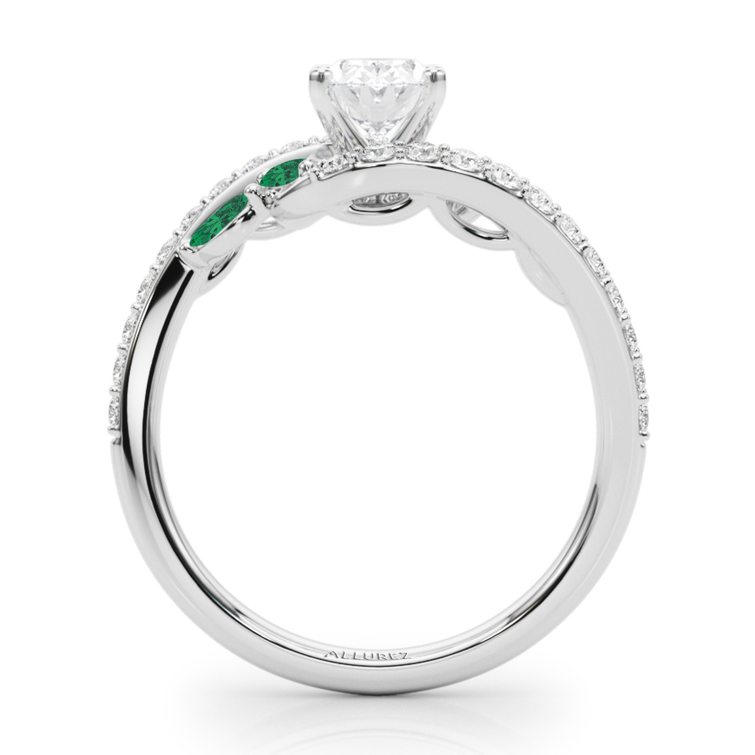 Swirl Design Lab Grown Diamond & Marquise Lab Emerald Engagement Ring ...
