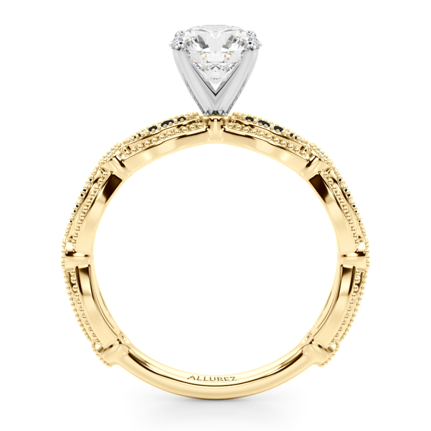 Antique Style Lab Black Lab Grown Diamond Engagement Ring 18K Yellow ...