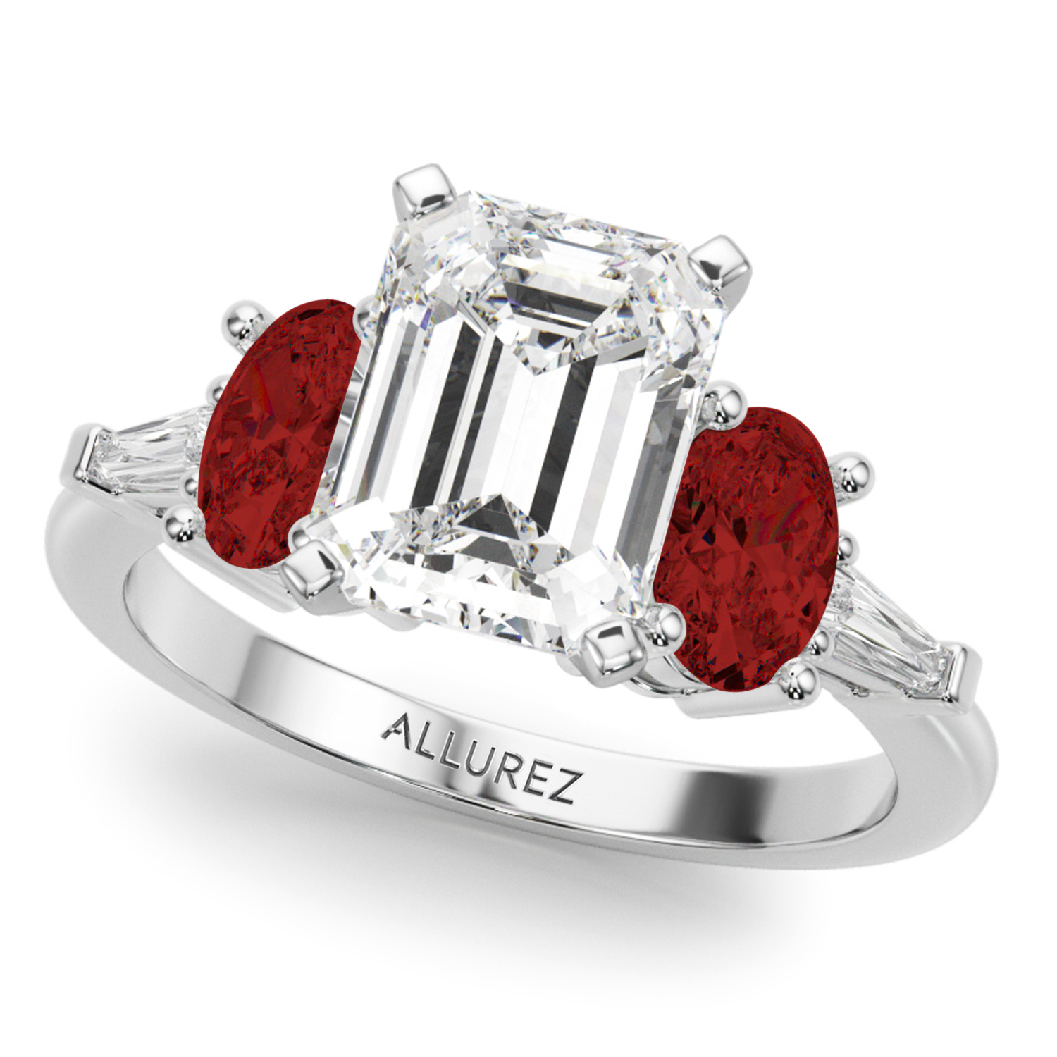 Emerald Cut Lab Grown Diamond & Oval Garnet Bridal Set in Platinum (4 ...
