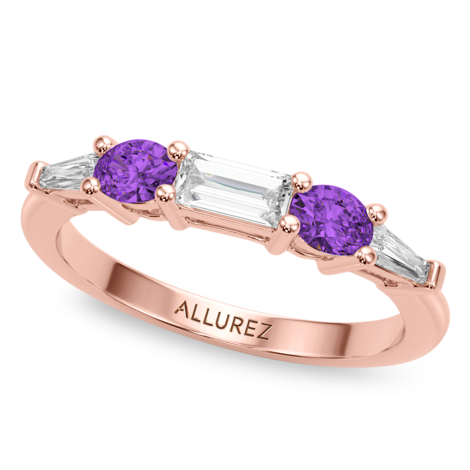 Princess Cut Lab Grown Diamond & Oval Amethyst Bridal Set 14K Rose Gold ...