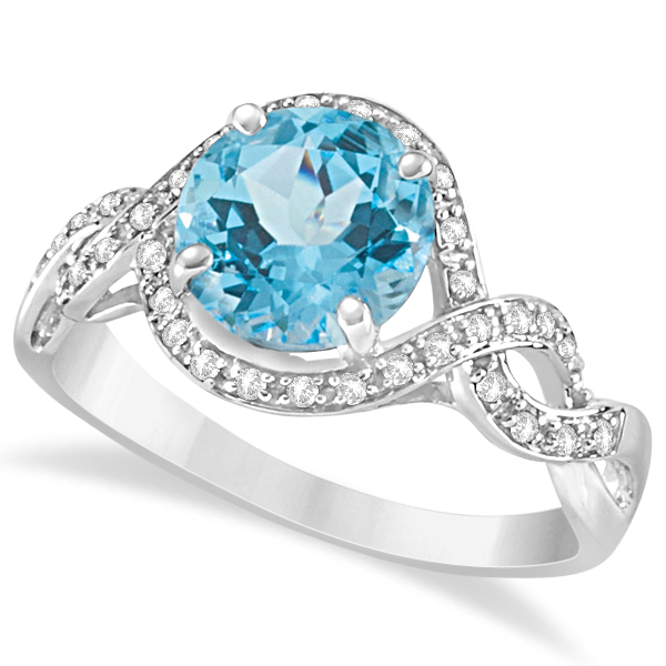 Swiss Blue Topaz Engagement Ring Twist Diamond Band 14k W Gold 2.43ct ...