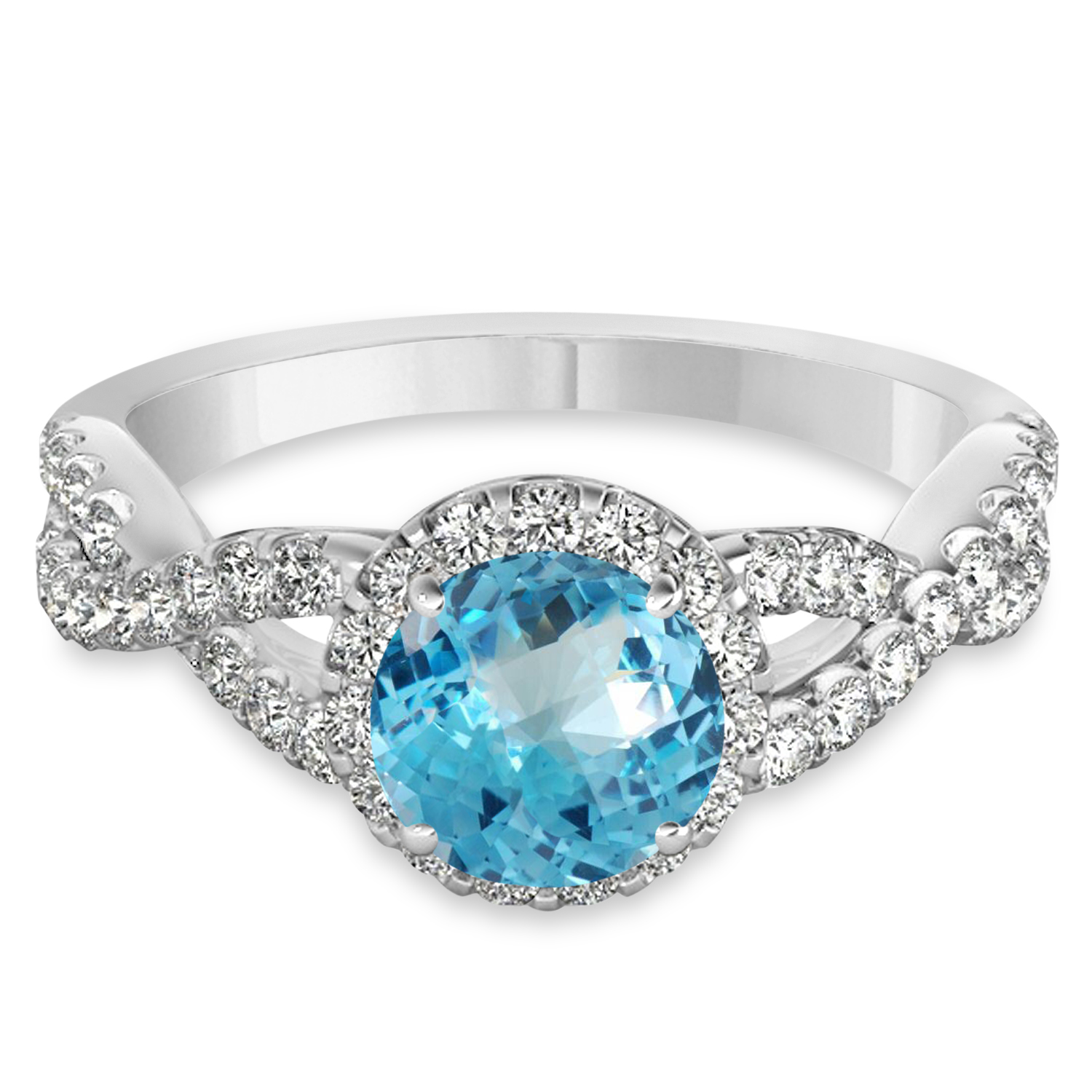 Blue Topaz & Diamond Twisted Engagement Ring 14k White Gold 1.50ct - NG5531