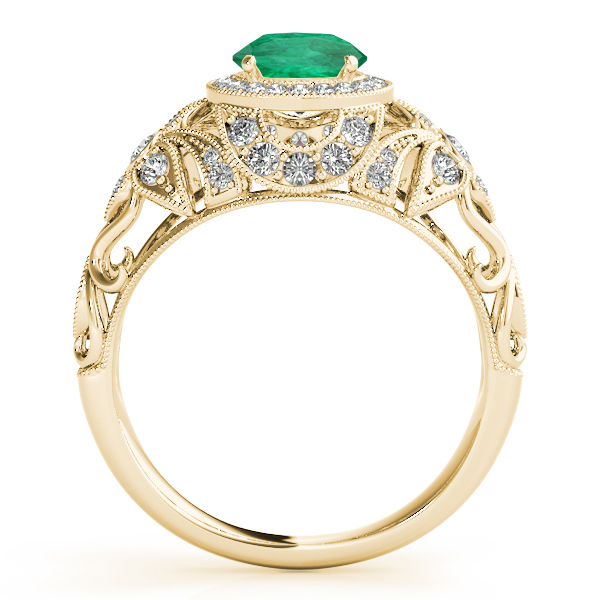Edwardian Emerald Diamond Halo Engagement Ring 14K Y Gold 1.18ct