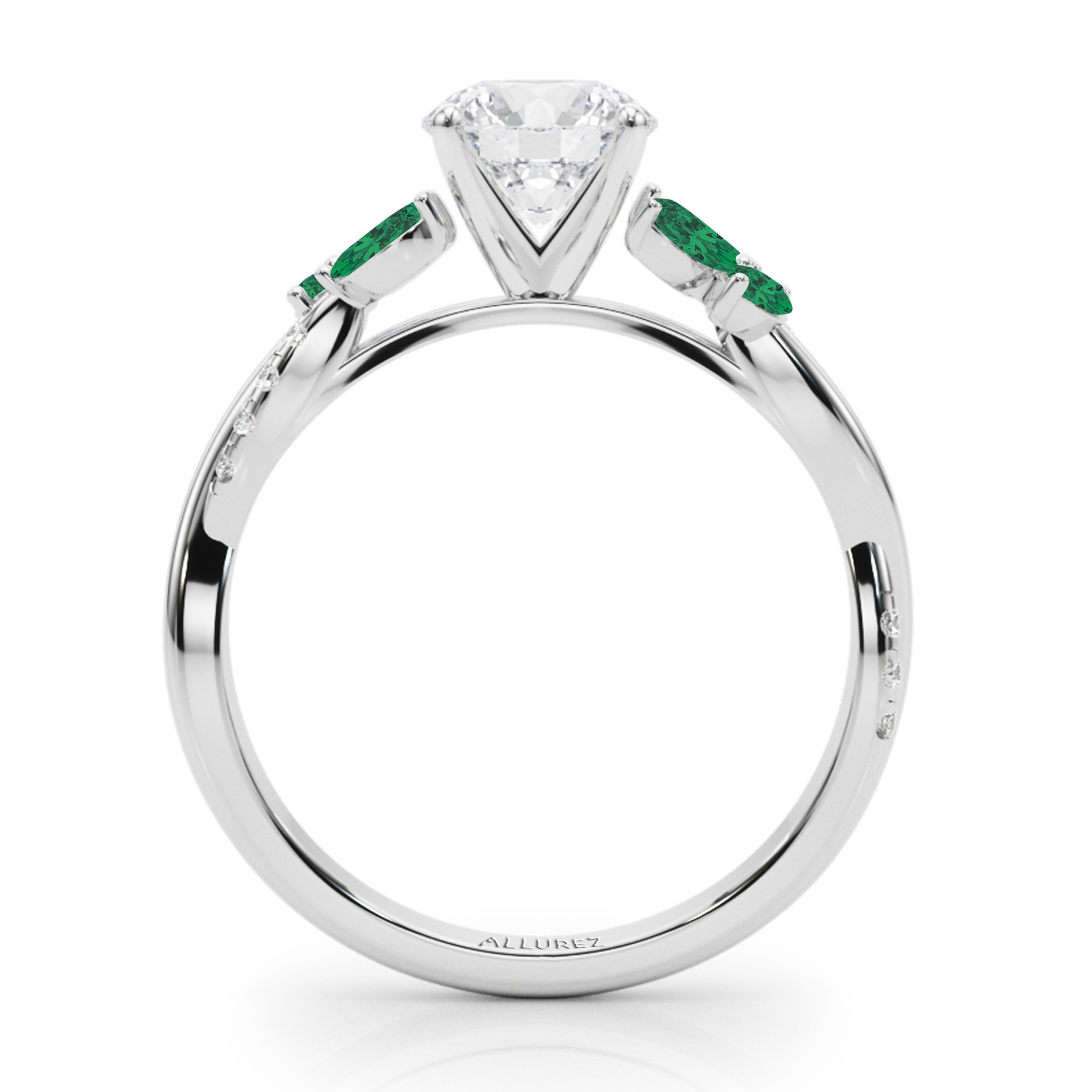 Lab Grown Diamond & Lab Emerald Marquise Leaf Engagement Ring 14K White ...