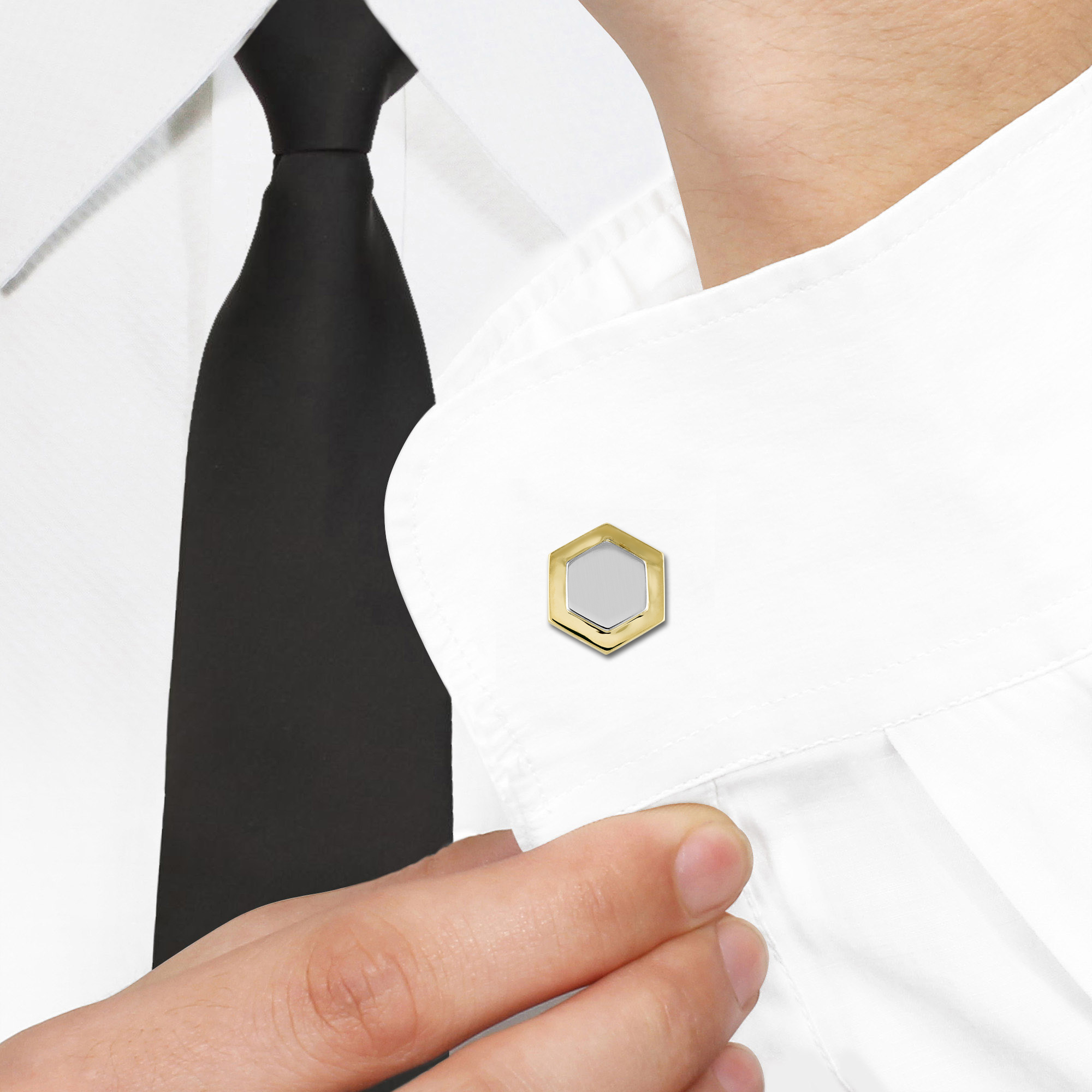 Hexagon Cuff Link Pin 14k Two-tone Gold - DE658