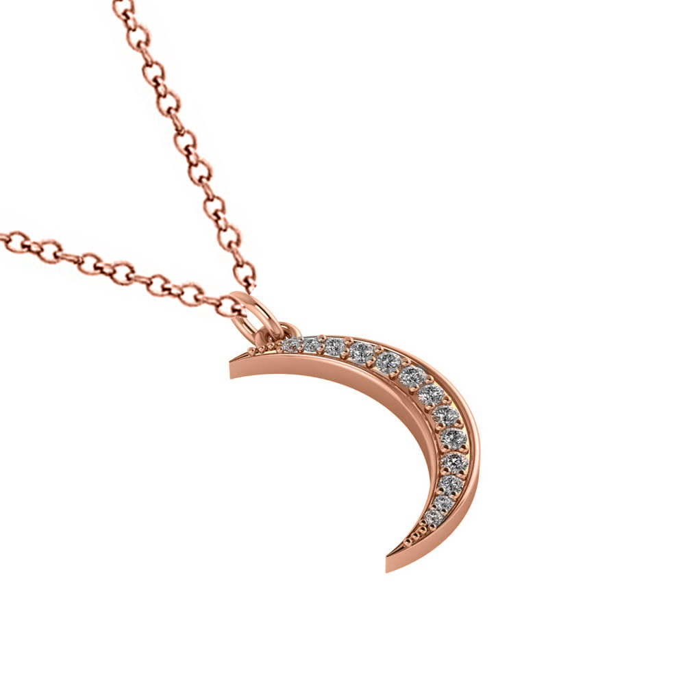 Crescent Moon Shaped Diamond Pendant Necklace 14k Rose Gold 0.13ct - AD2461