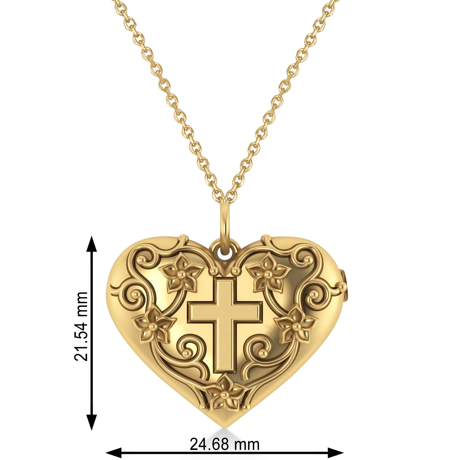 Heart with Cross Locket Pendant Necklace 14K Yellow Gold - AZ22785