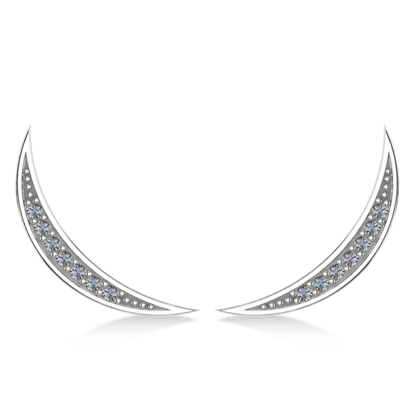 Crescent Moon Ear Cuffs Diamond Accented 14K White Gold 0.14ct - AD1216