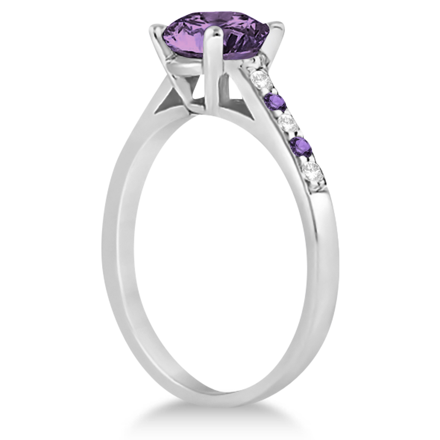 Cathedral Amethyst & Diamond Engagement Ring 14k White Gold 1.20ct - U7190