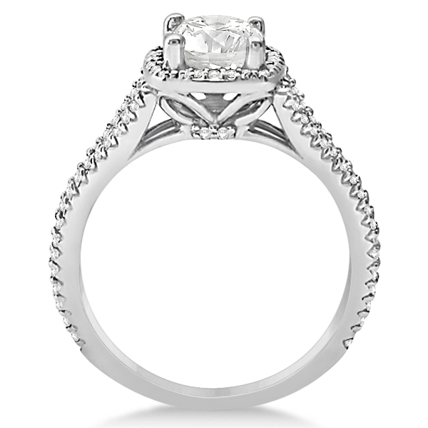 Square Halo Diamond Engagement Ring Split Shank 14K White Gold 1.25ct ...