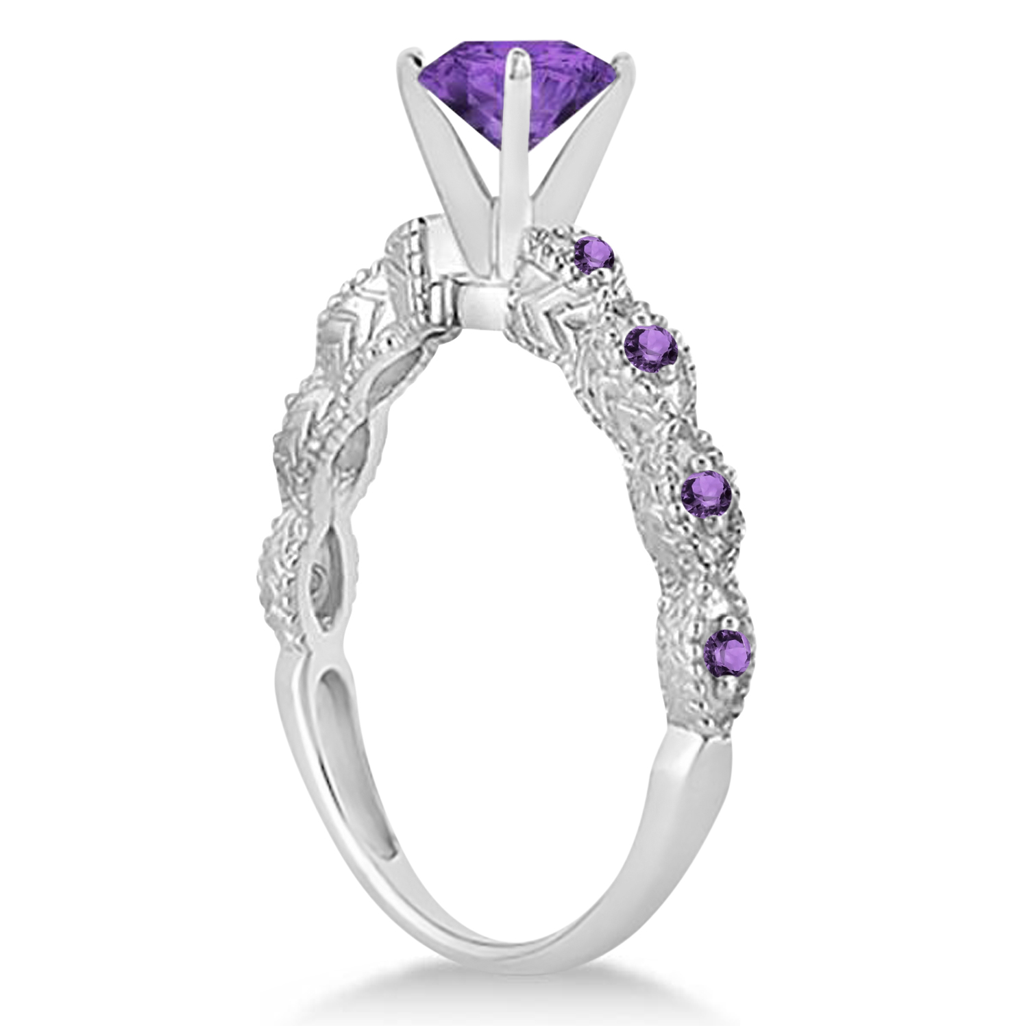 Vintage Style Amethyst Engagement Ring 14k White Gold 1.18ct - U6488