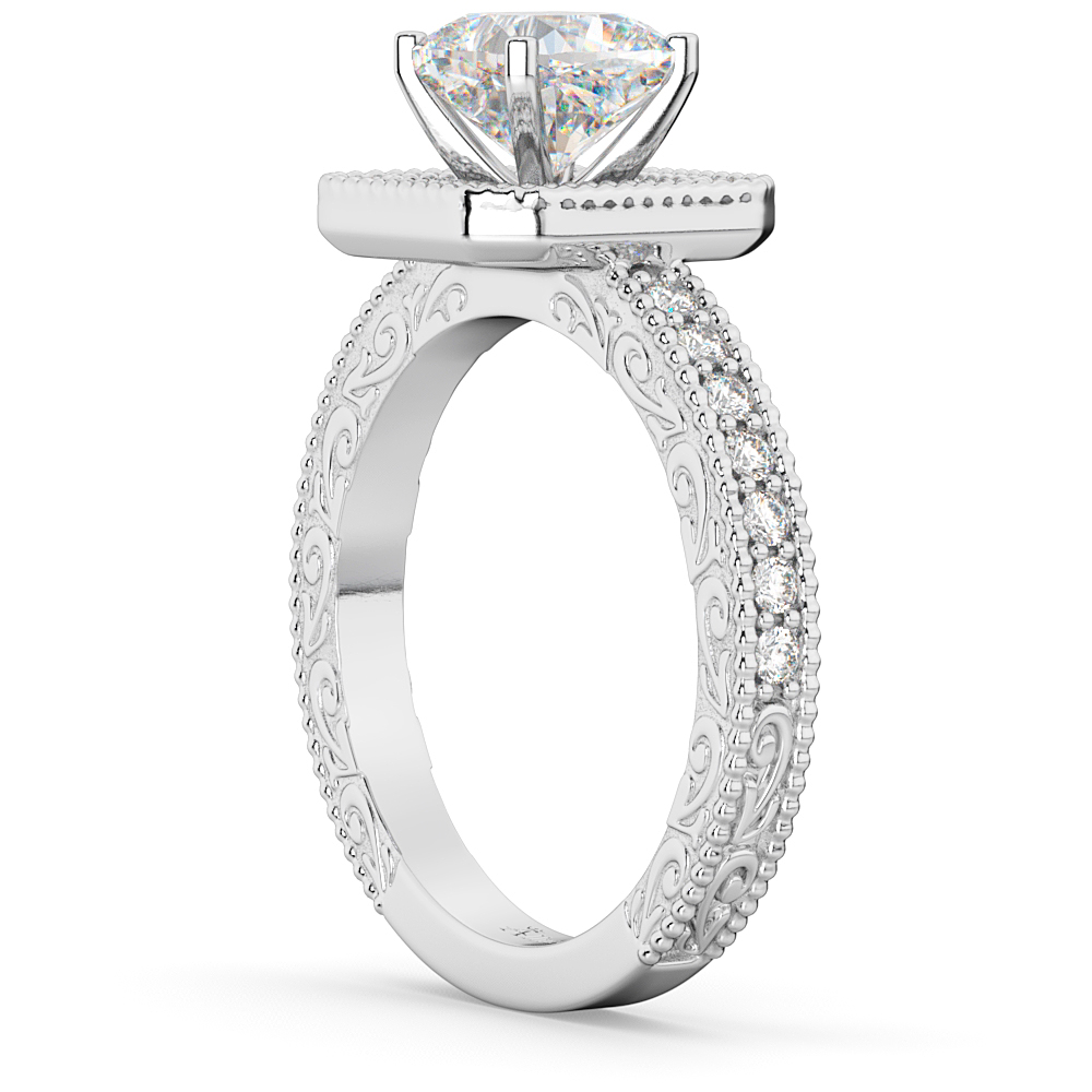 Milgrain Square Halo Diamond Engagement Ring 14kt White Gold 0.32ct ...