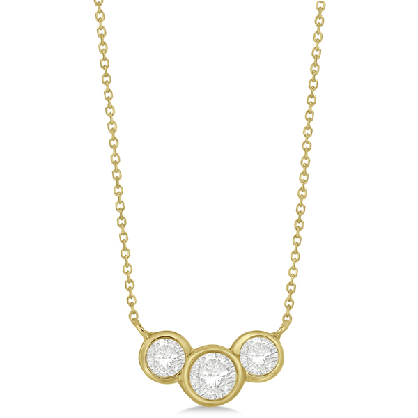 Three Stone Bezel Set Diamond Pendant Necklace 14k Yellow Gold 1ct - IP377
