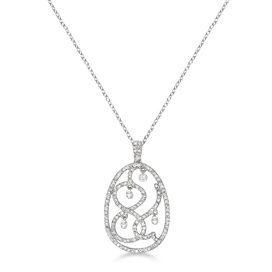 Drilled Set Oval Diamond Pendant Necklace 14k White Gold 0.70ct - CP62