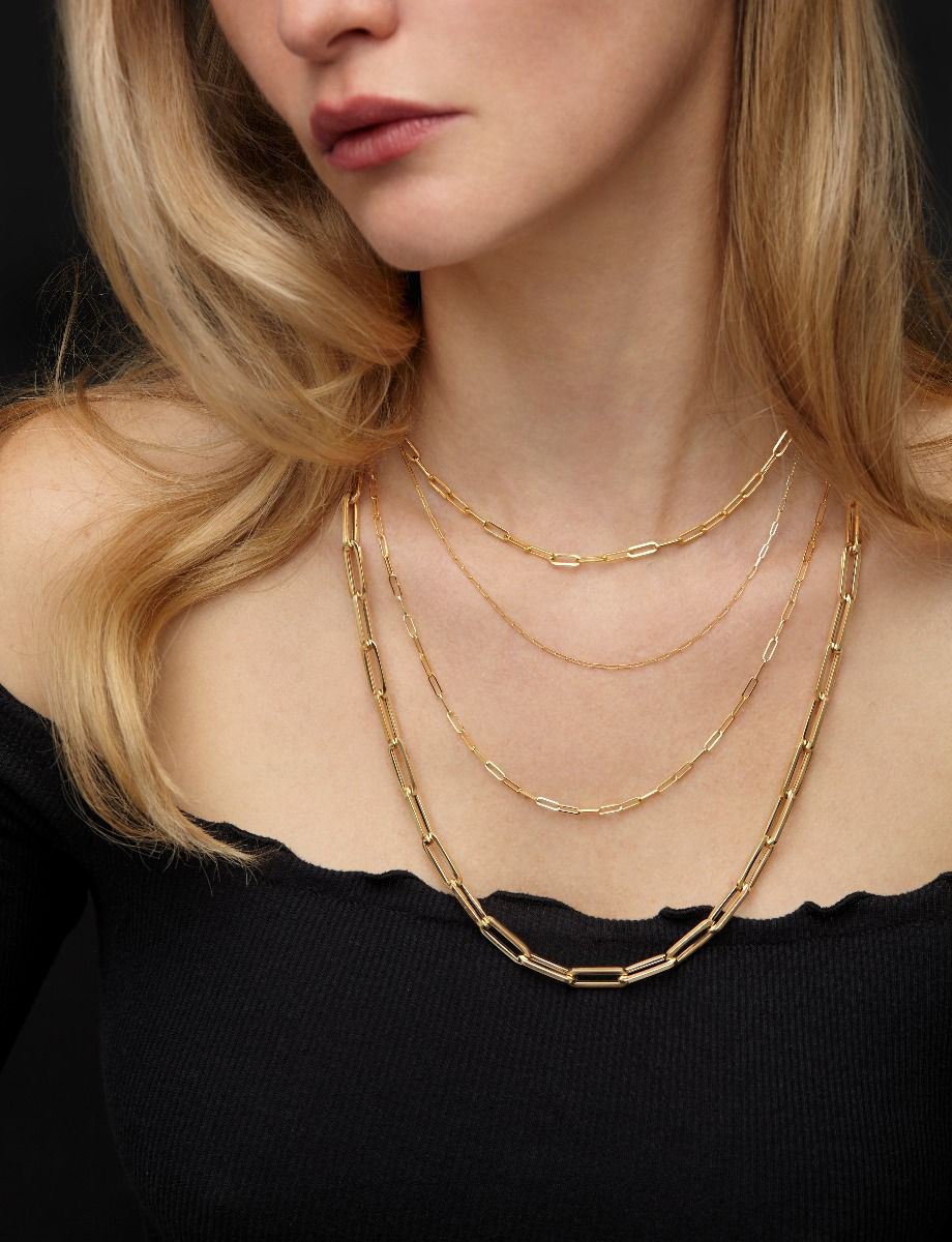 Small Paperclip Link Chain Necklace 14k Yellow Gold 2.1mm AZ12251