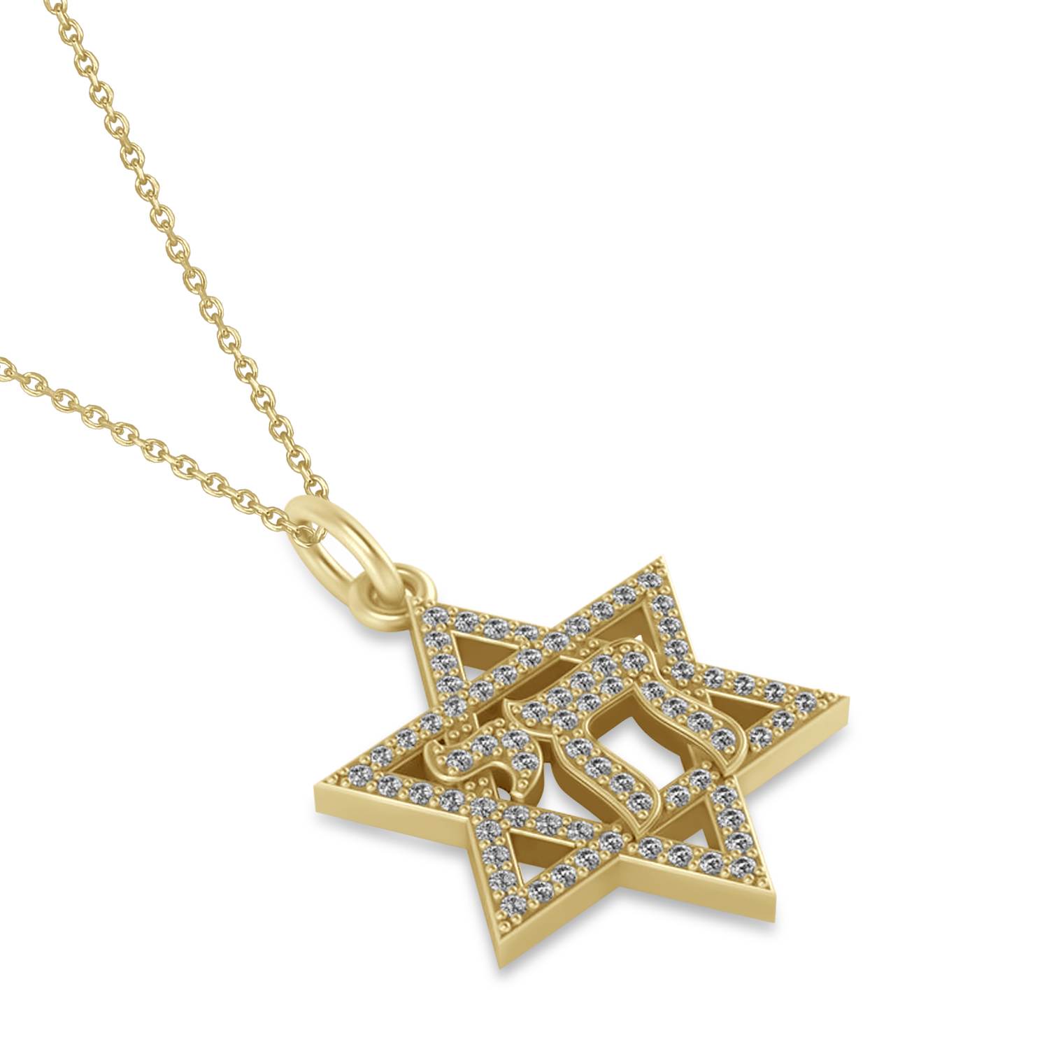 Diamond Jewish Star Of David & Chai Pendant Necklace 14K White Gold (0 ...