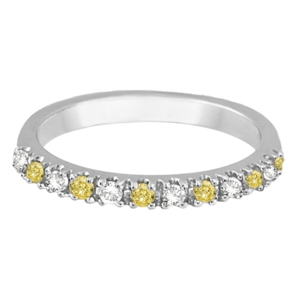 Yellow Canary & White Diamond Stackable Ring Band 14k Gold 0.25ct - IR155