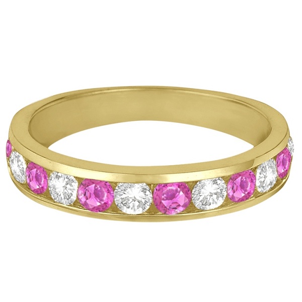 Channel-Set Pink Sapphire & Diamond Ring Band 14k Yellow Gold 1.20ct ...