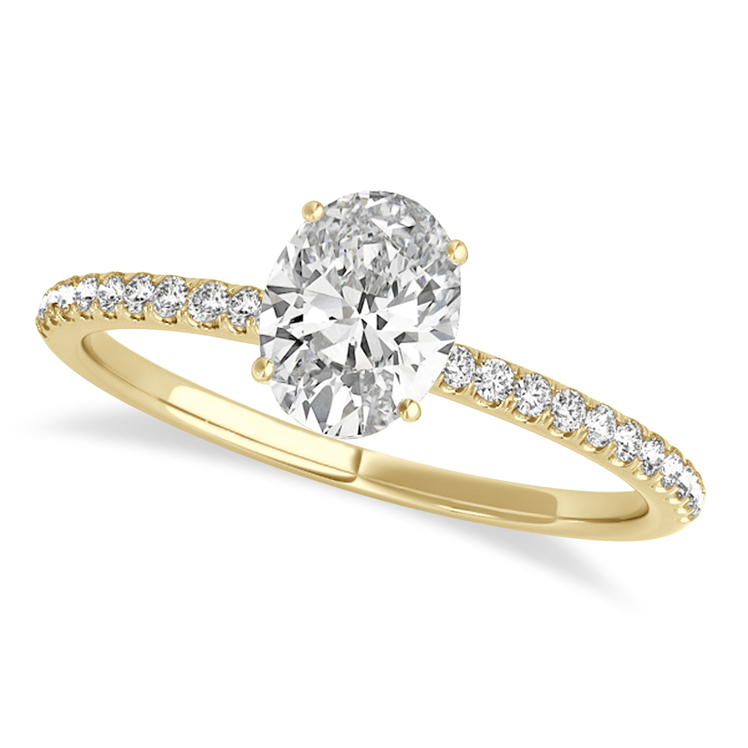 Lab Grown Diamond Accented Oval Shape Engagement Ring 18k Yellow Gold ...